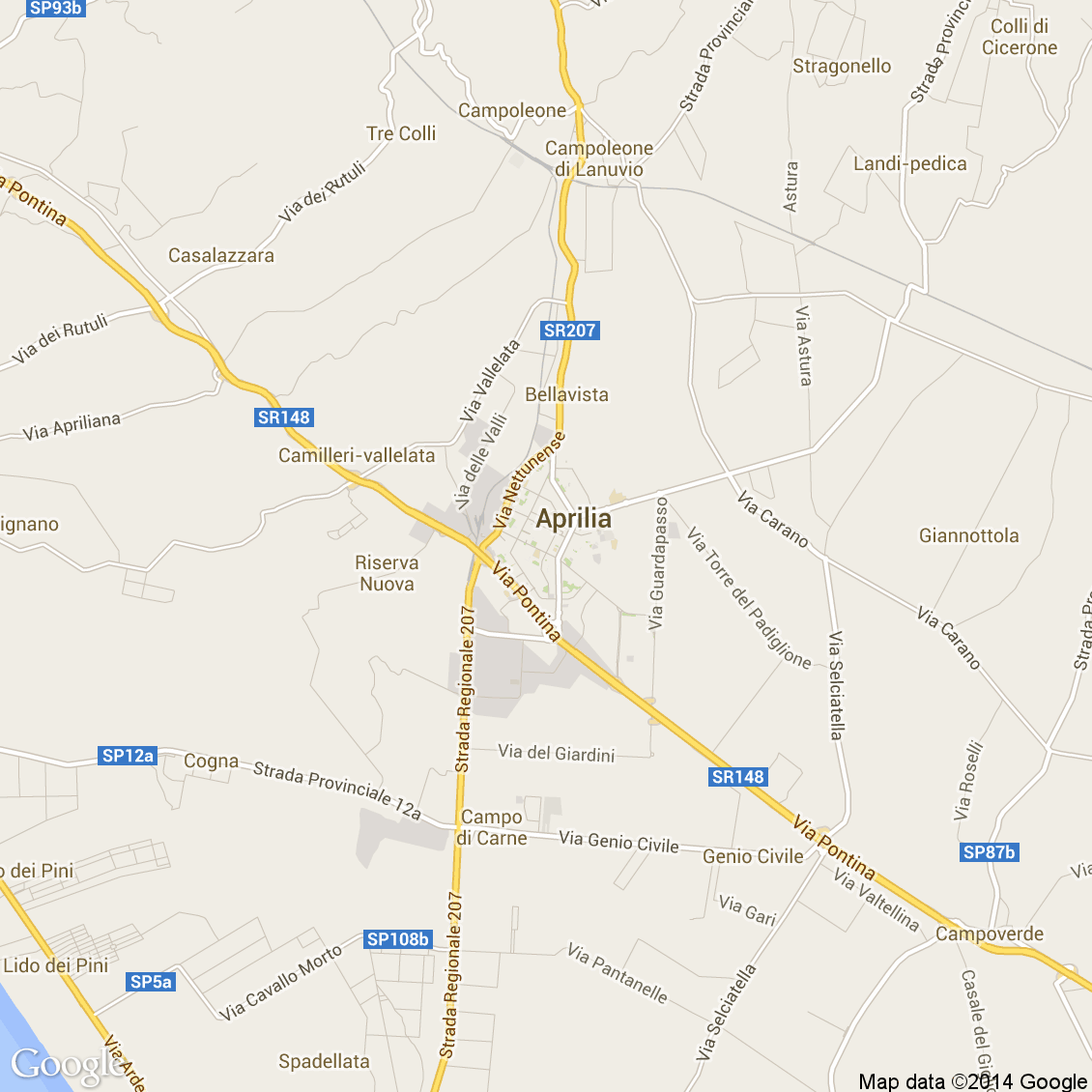 Foto dall'alto delle strade del comune d'Aprilia media e alta risoluzione