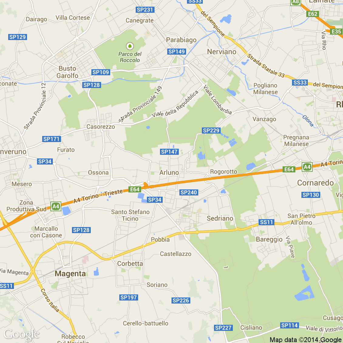 Foto dall'alto delle strade del comune d'Arluno media e alta risoluzione