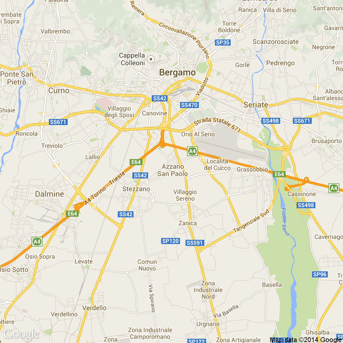 Foto dall'alto delle strade del comune d'Azzano San Paolo media e alta ...