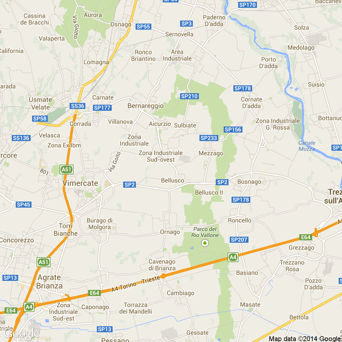 Foto dall'alto delle strade del comune di Bellusco media e alta risoluzione