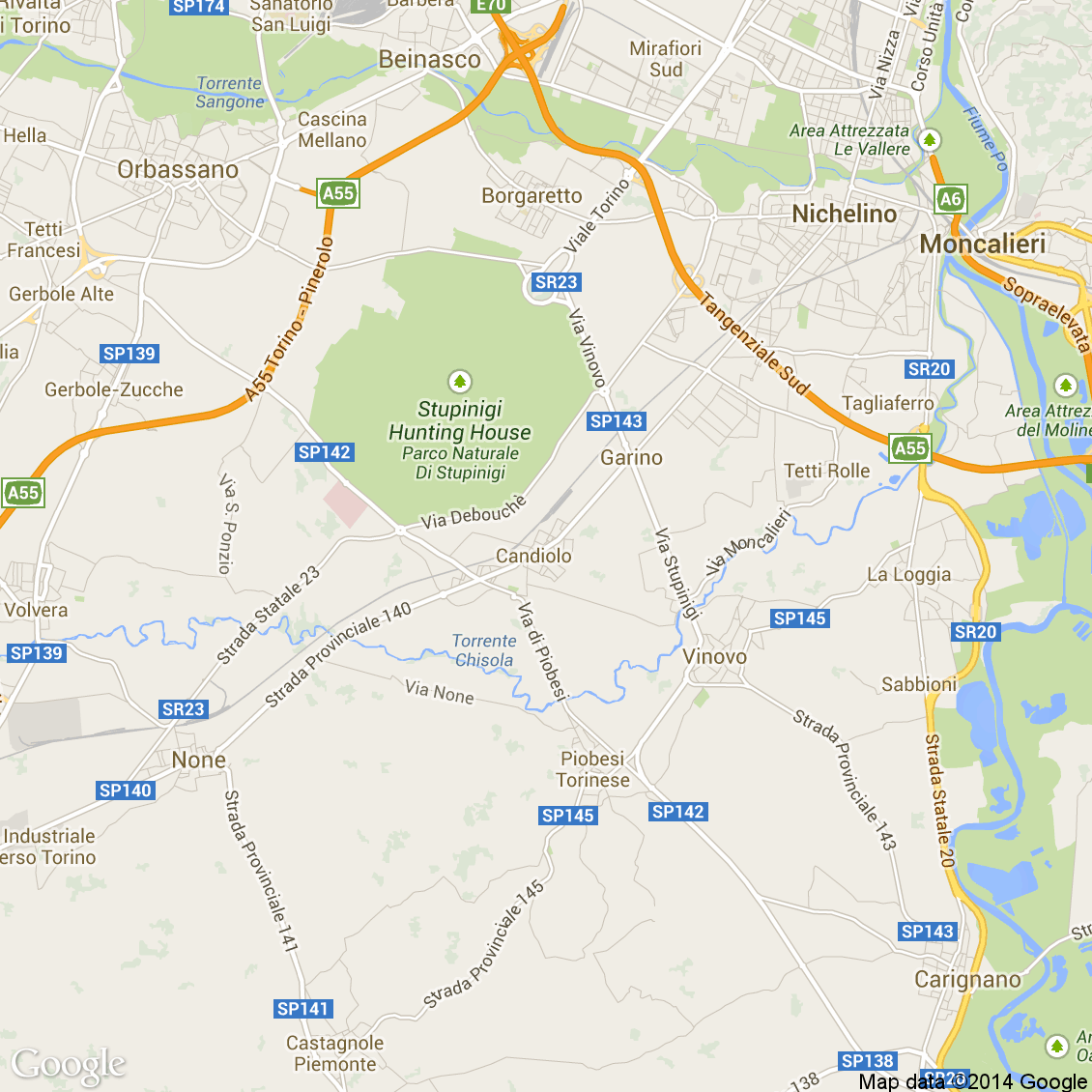 Foto dall'alto delle strade del comune di Candiolo media e alta risoluzione