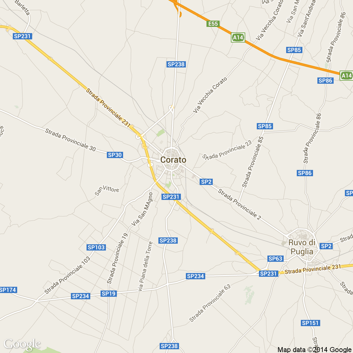 Foto dall'alto delle strade del comune di Corato media e alta risoluzione