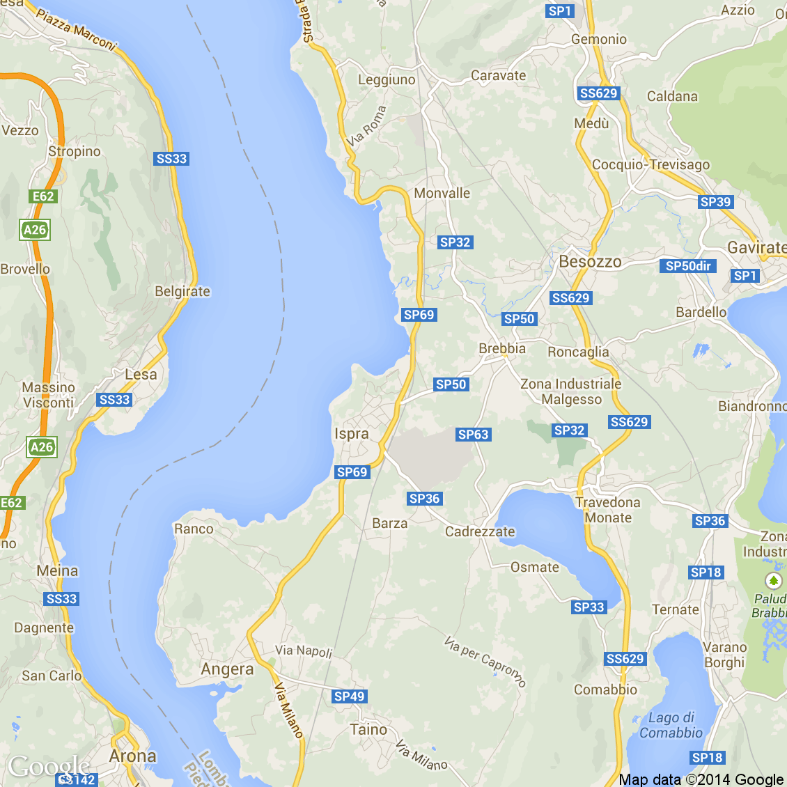 Foto dall'alto delle strade del comune d'Ispra media e alta risoluzione