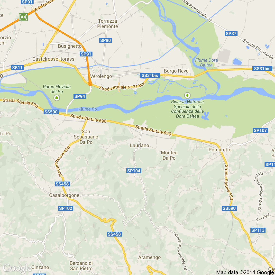 Foto dall'alto delle strade del comune di Lauriano media e alta risoluzione