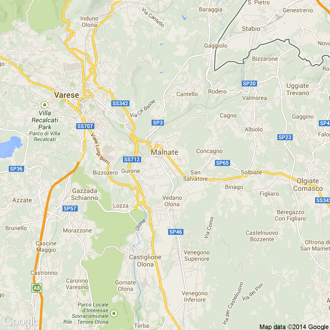 Foto dall'alto delle strade del comune di Malnate media e alta risoluzione