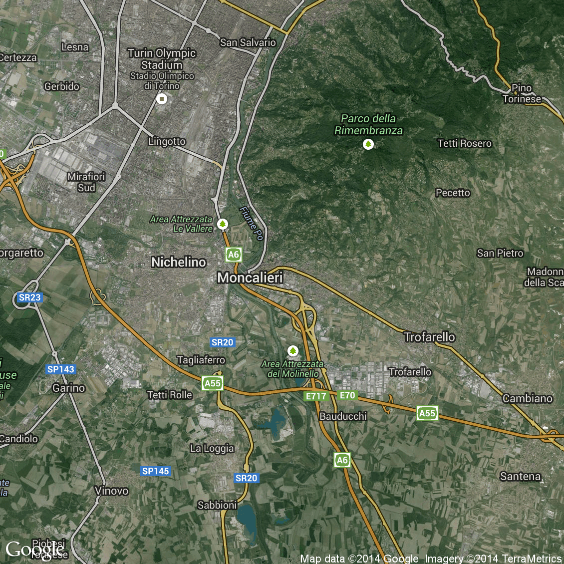 Foto hibrida aerea del comune di Moncalieri con strade e vista ...