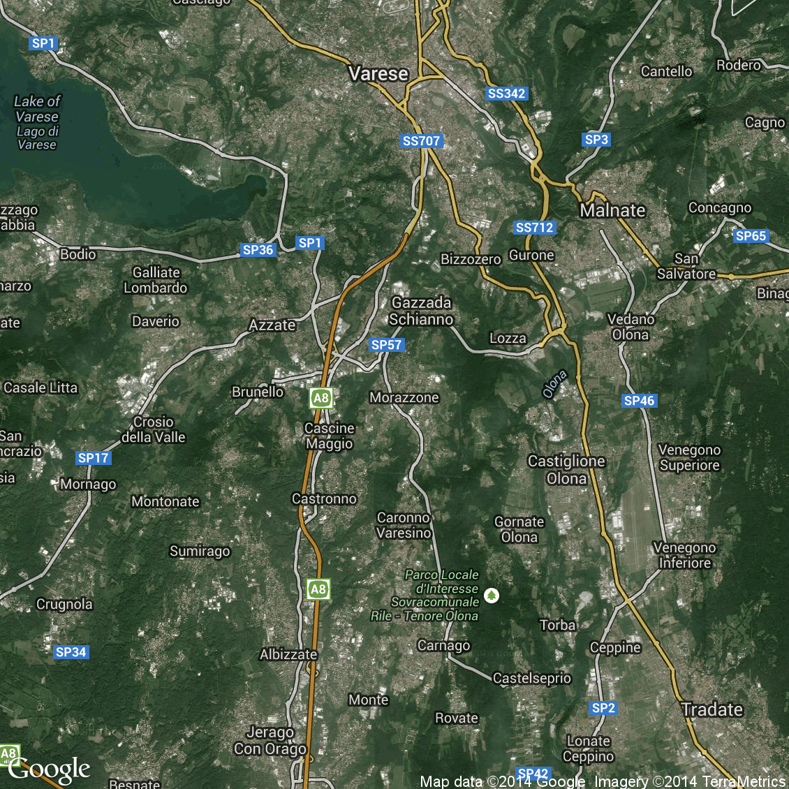 Foto hibrida aerea del comune di Morazzone con strade e vista ...