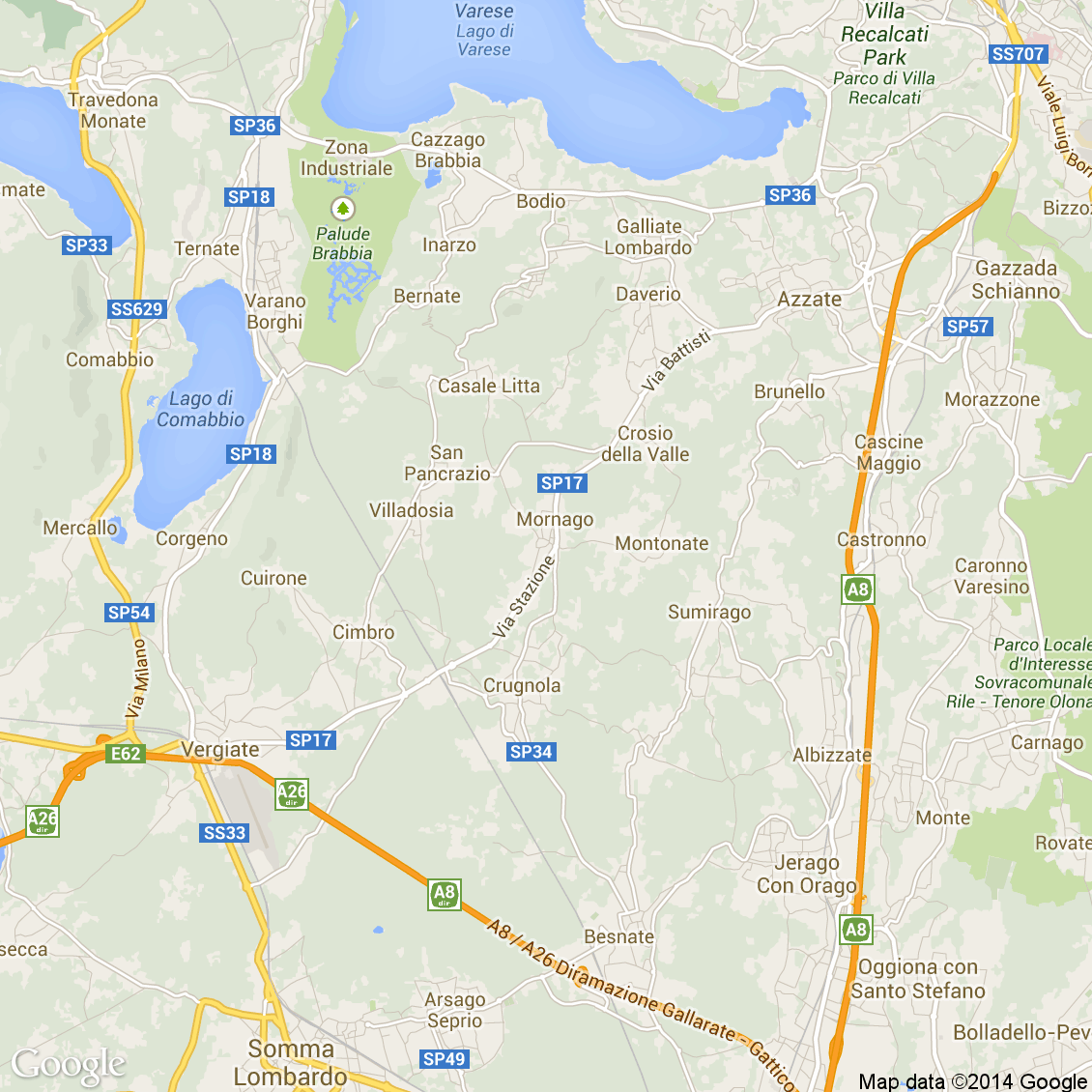 Foto dall'alto delle strade del comune di Mornago media e alta risoluzione