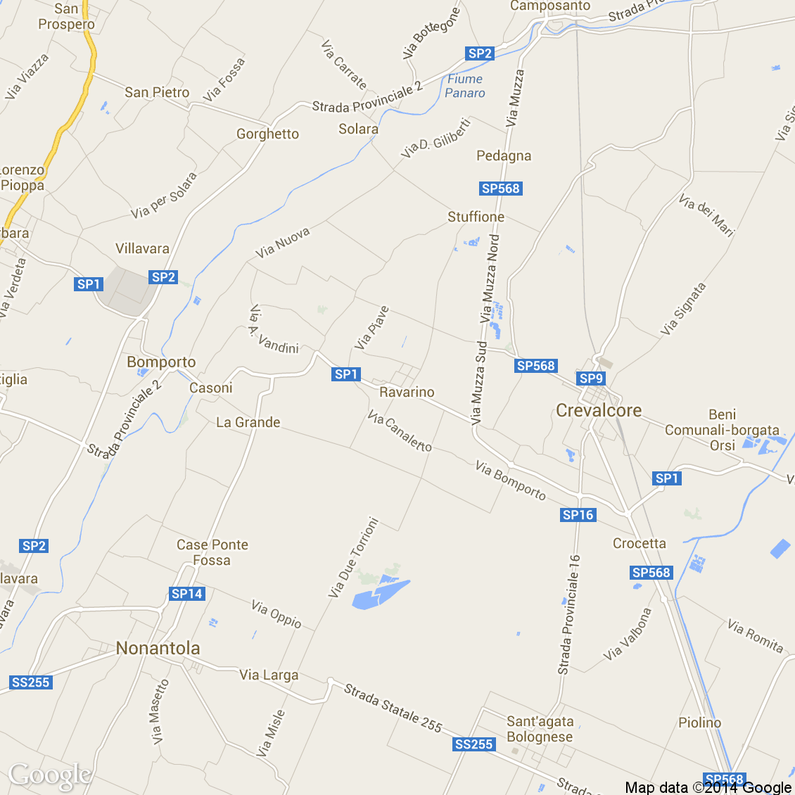 Foto dall'alto delle strade del comune di Ravarino media e alta risoluzione