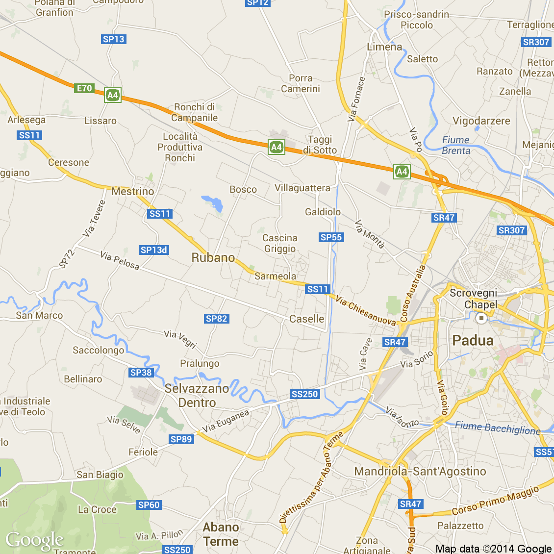 Foto dall'alto delle strade del comune di Rubano media e alta risoluzione