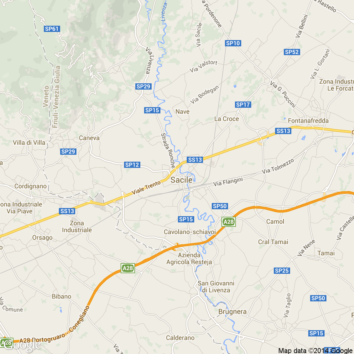 Foto dall'alto delle strade del comune di Sacile media e alta risoluzione