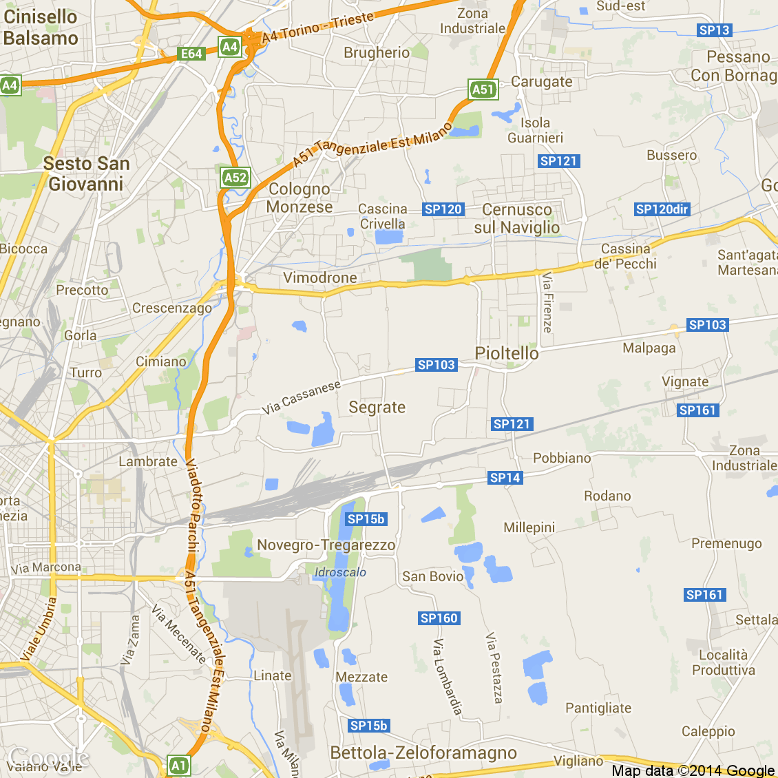 Foto dall'alto delle strade del comune di Segrate media e alta risoluzione