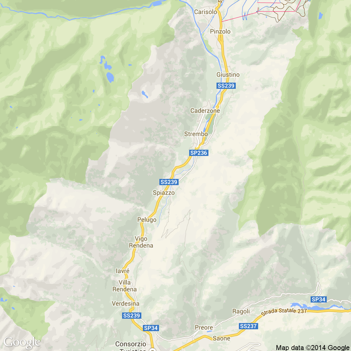 Foto dall'alto delle strade del comune di Spiazzo media e alta risoluzione