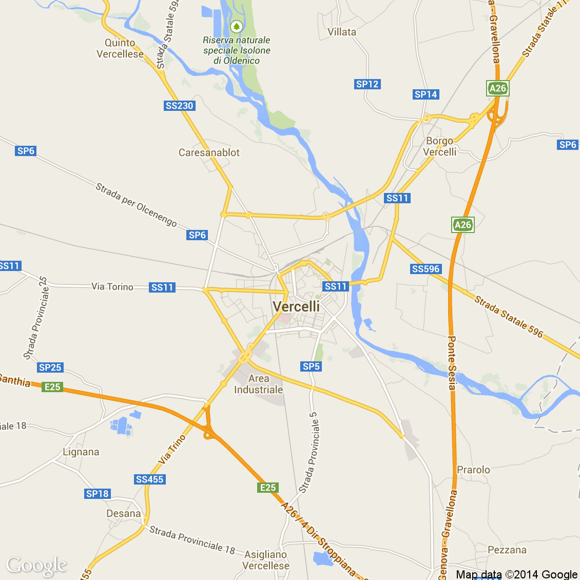 Foto dall'alto delle strade del comune di Vercelli media e alta risoluzione